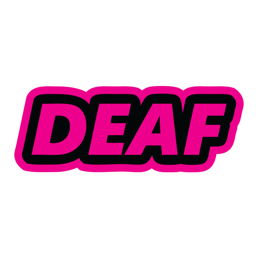 STICKER: Outline Deaf, Neon Pink – DeafBikeSigns